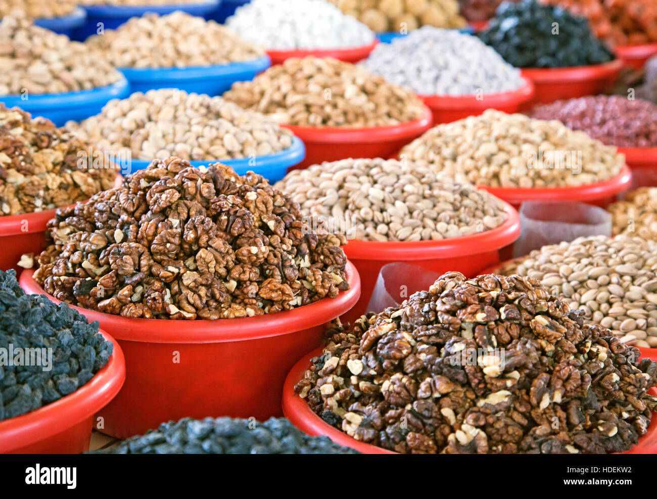 Dried fruit and nuts at a market in Bukhara, Uzbekistan Stock Photo - Alamy