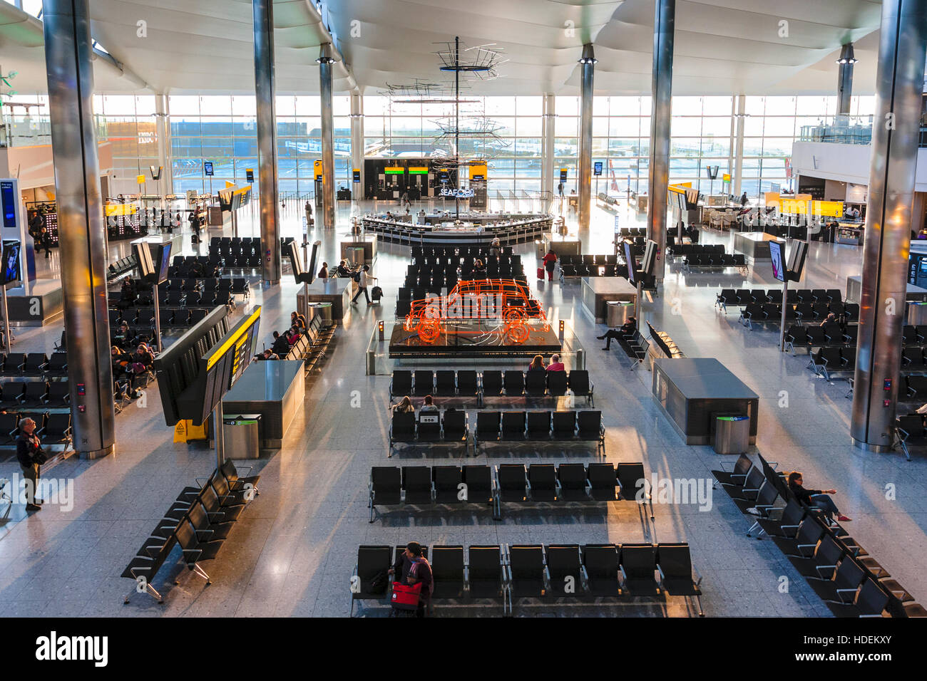 London, Heathrow airport, Terminal 2. Departure lounge interior ...