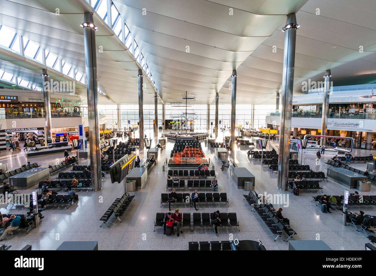 London, Heathrow airport, Terminal 2. Departure lounge interior ...