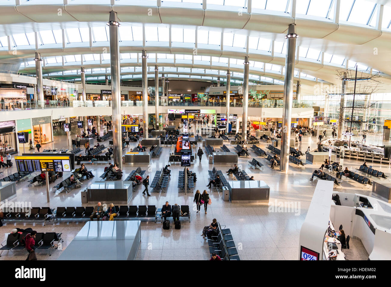 London, Heathrow airport, Terminal 2. Departure lounge interior ...