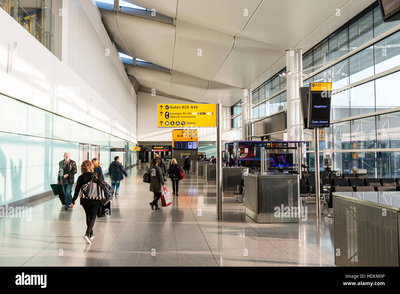 London, Heathrow airport, Terminal 2. Departure lounge interior. Wide ...