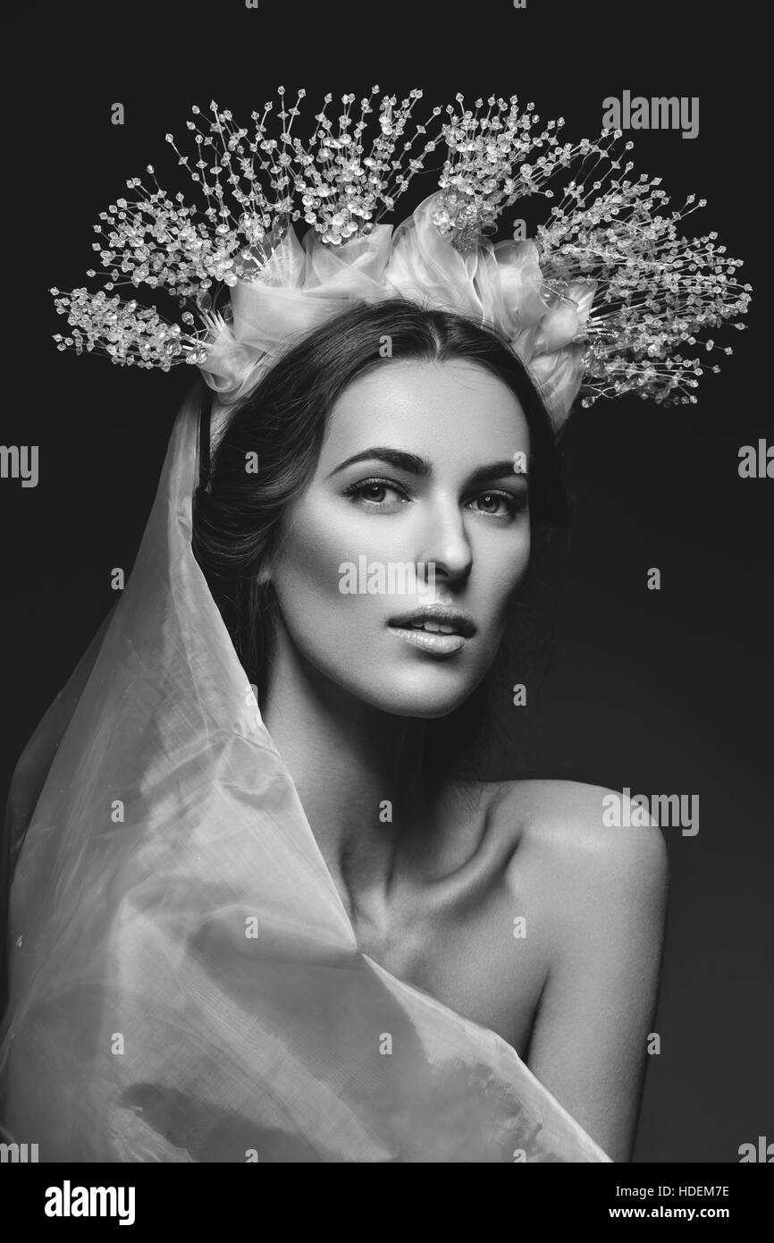 Girl with crown Black and White Stock Photos & Images - Alamy