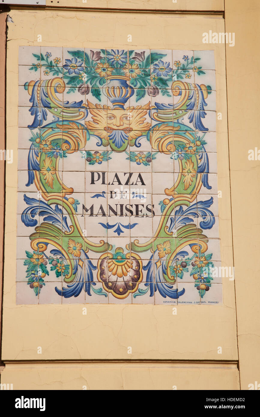 Plaza Manises Street Sign, Valencia, Spain Stock Photo - Alamy