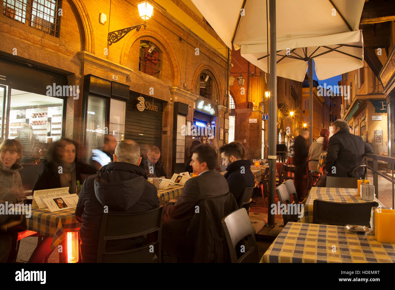 Cafe Bar in Via degli Orefici Street at Night, Bologna, Italy Stock ...
