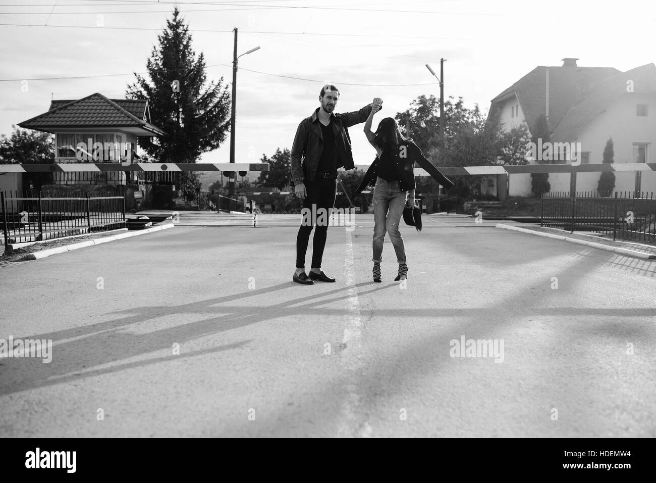 Beautiful woman crossing Black and White Stock Photos & Images - Alamy