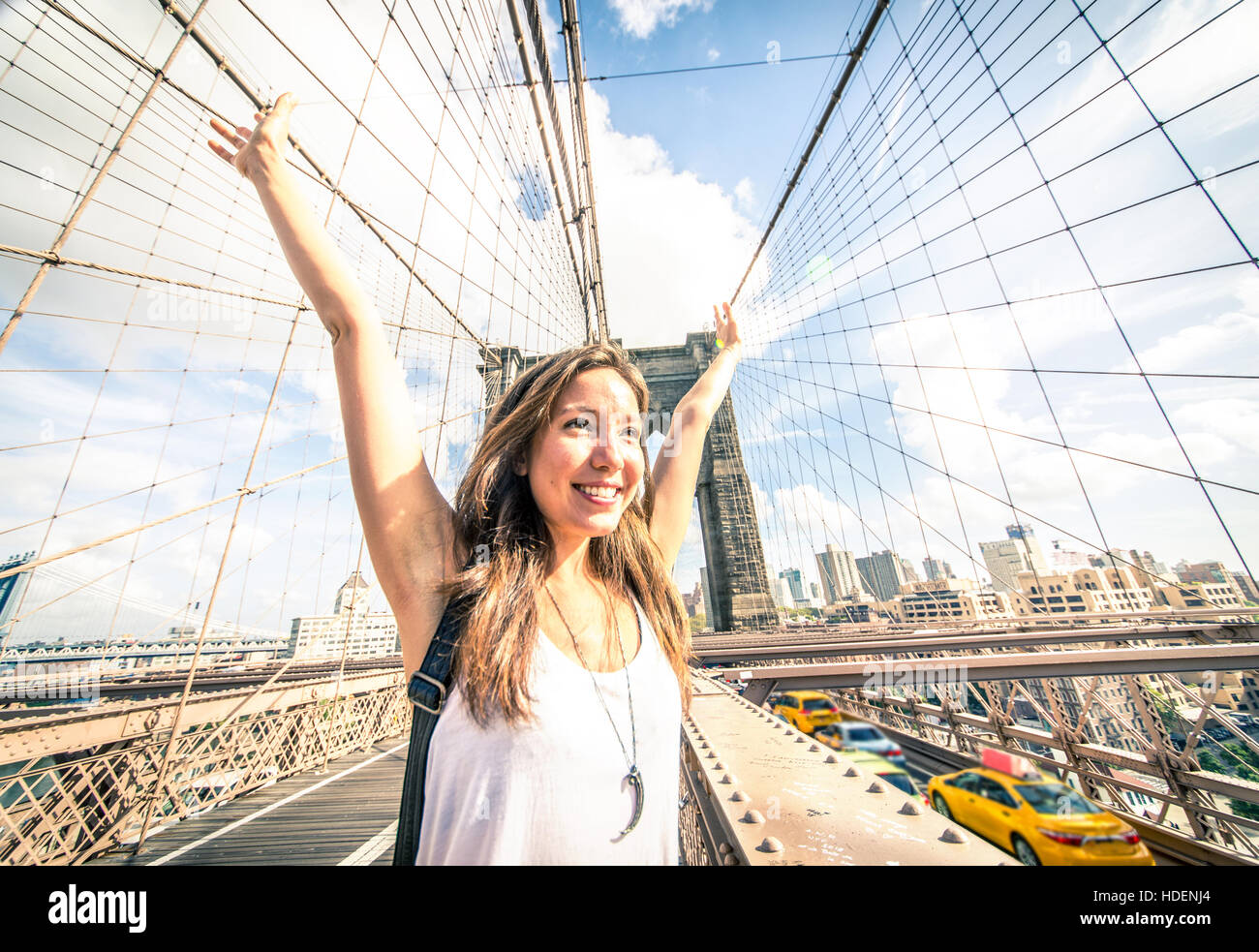Attractive mixed race woman on Brooklyn Bridge - Portrait of pretty ... Attractive mixed race woman on Brooklyn Bridge - Portrait of pretty ...