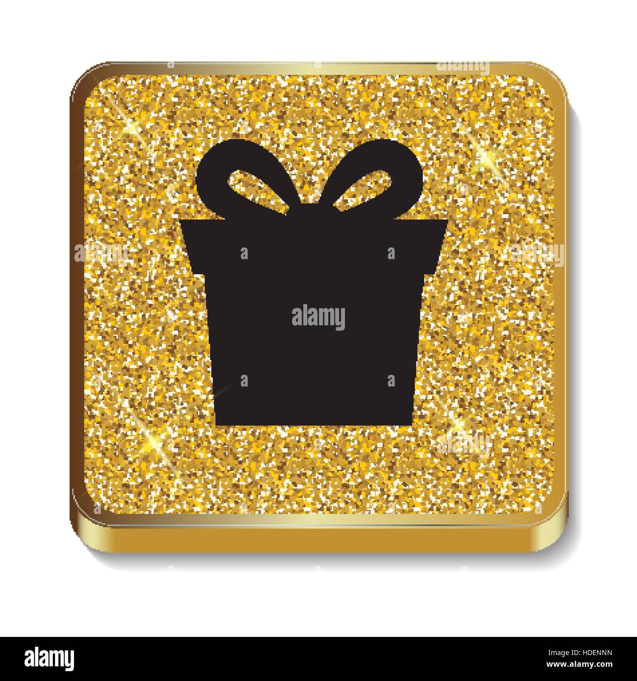 Gold Glitter Shiny Gift Box Icon. Button with Shadow for Your Si Stock ...