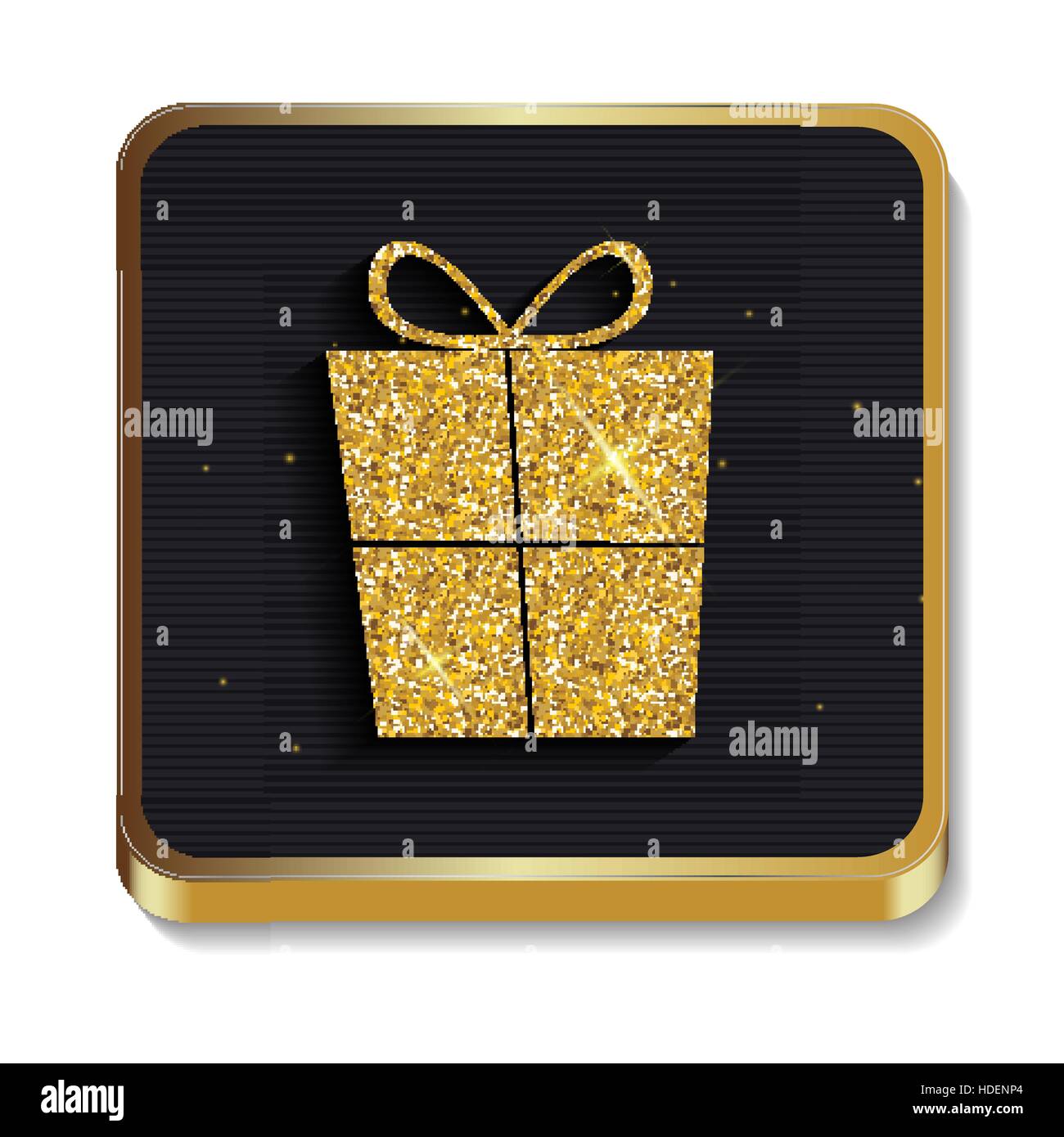 Gold Glitter Shiny Gift Box Icon. Button with Shadow for Your Si Stock ...