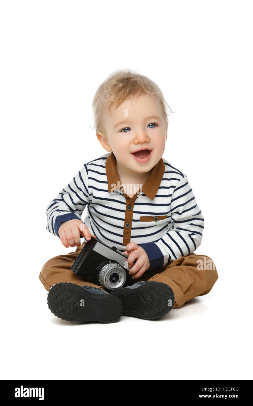 Little toddler boy with retro camera Stock Photo - Alamy