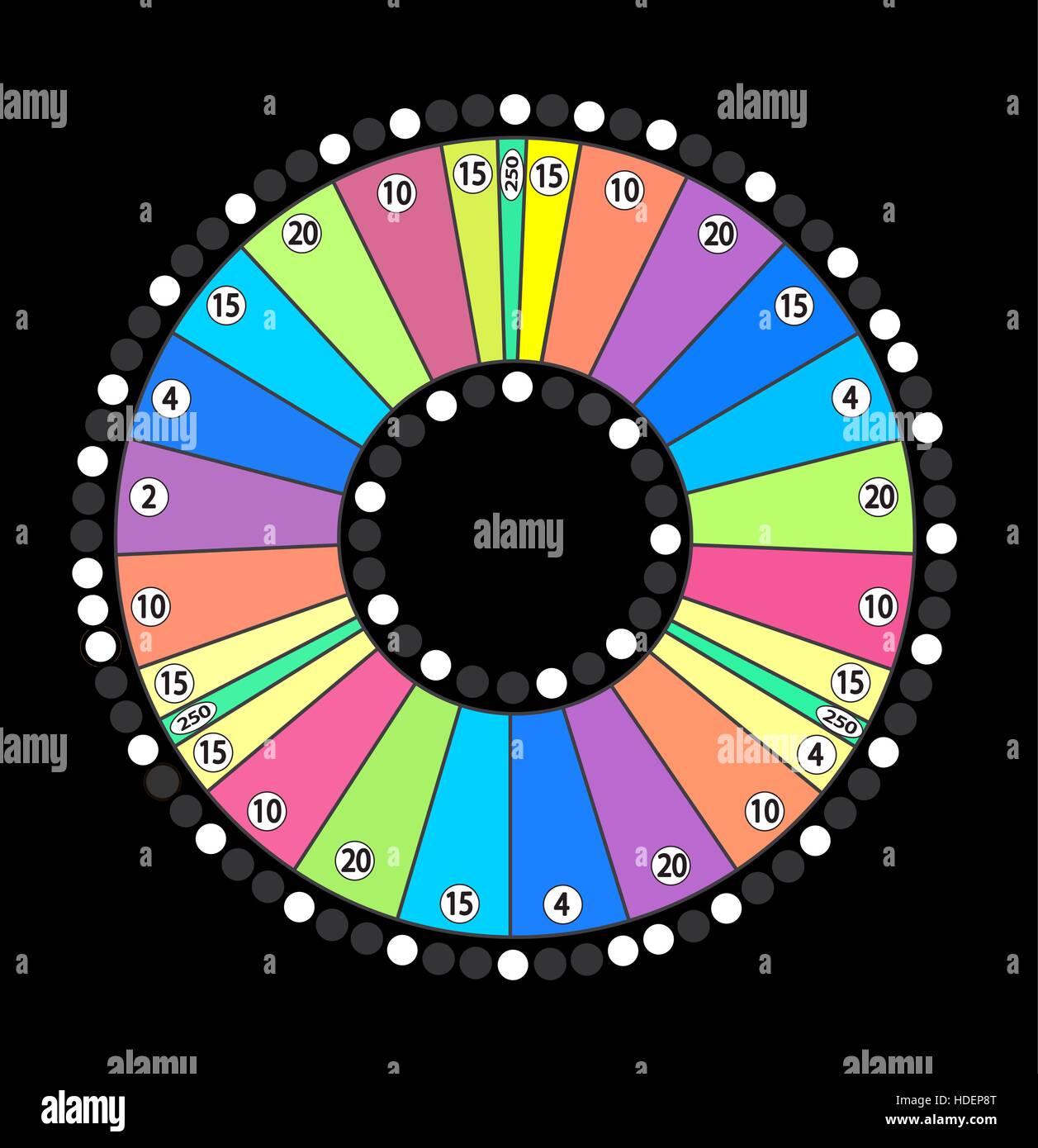 Colour Wheel of Fortune, Game Jackpot on Black Background. Vecto Stock ...