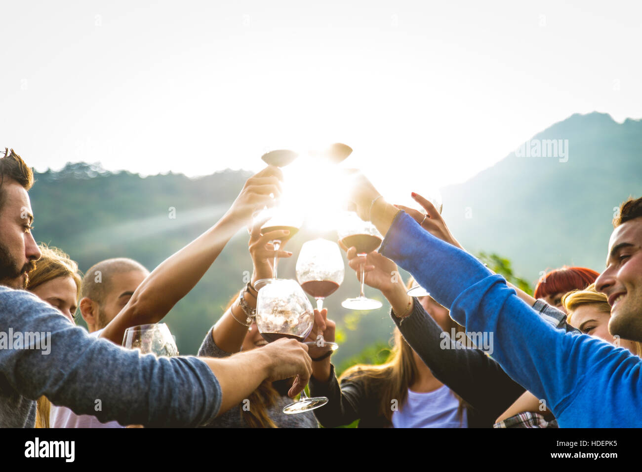 Group of friends at restaurant outdoors - People having dinner in a ...