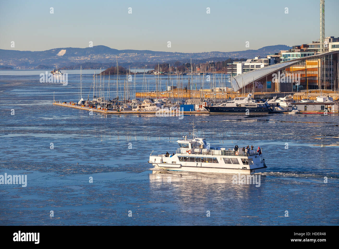 White cruise ship in Oslo bay Stock Photo - Alamy
