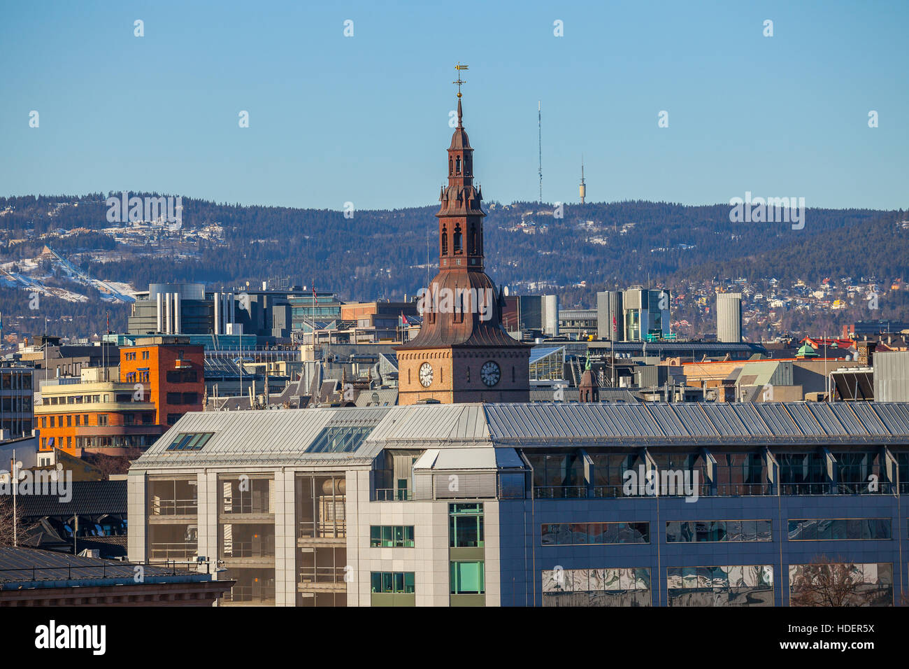 The tower of main cathedral in Oslo, Norway. Aerial view Stock Photo ...