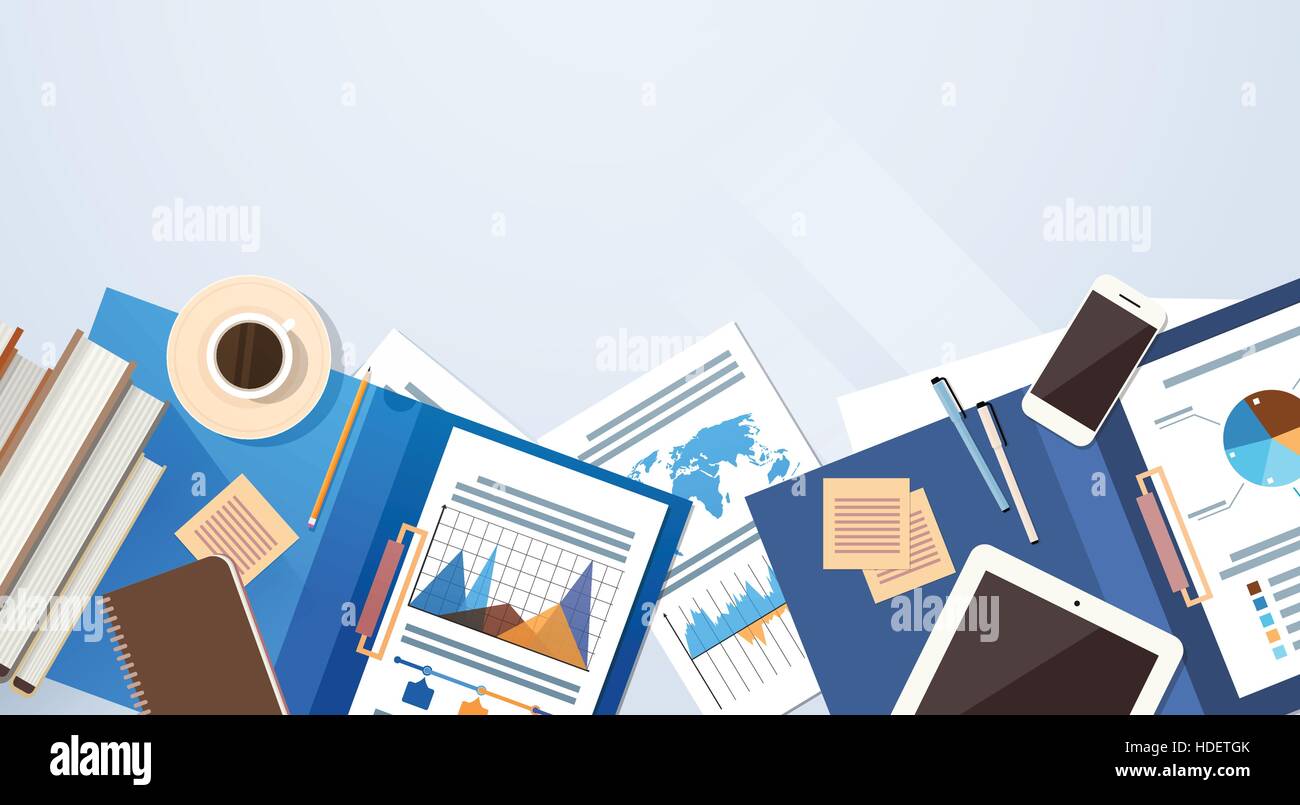 Workplace Desk Documents Papers Folder Office Stuff Top Angle View Flat ...