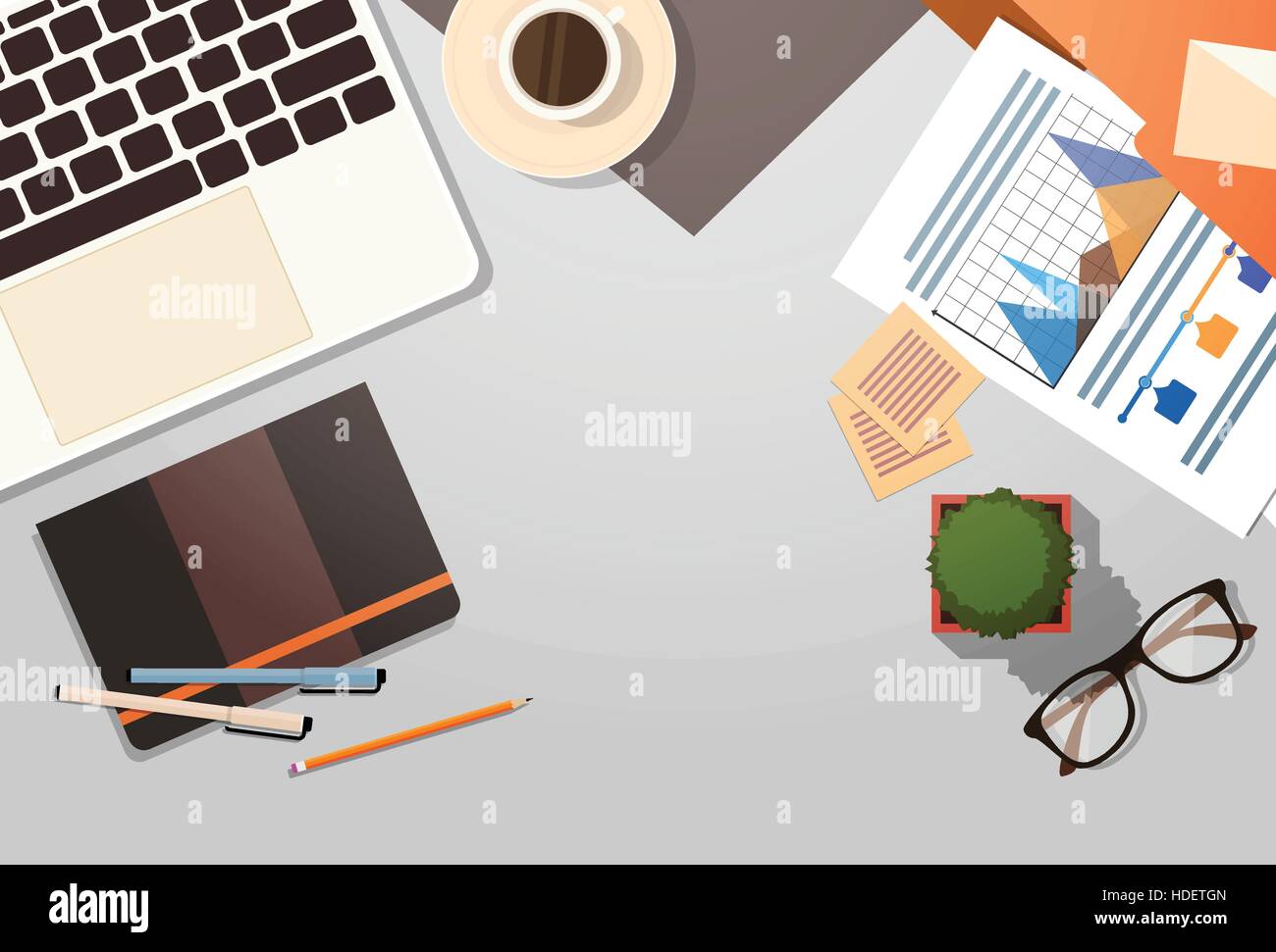 Workplace Desk Documents Papers Folder Office Stuff Top Angle View Flat ...