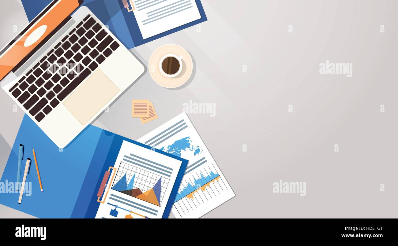 Workplace Desk Documents Papers Folder Office Stuff Top Angle View Flat ...