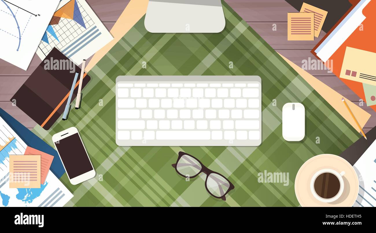 Workplace Desk Documents Papers Folder Office Stuff Top Angle View Flat ...