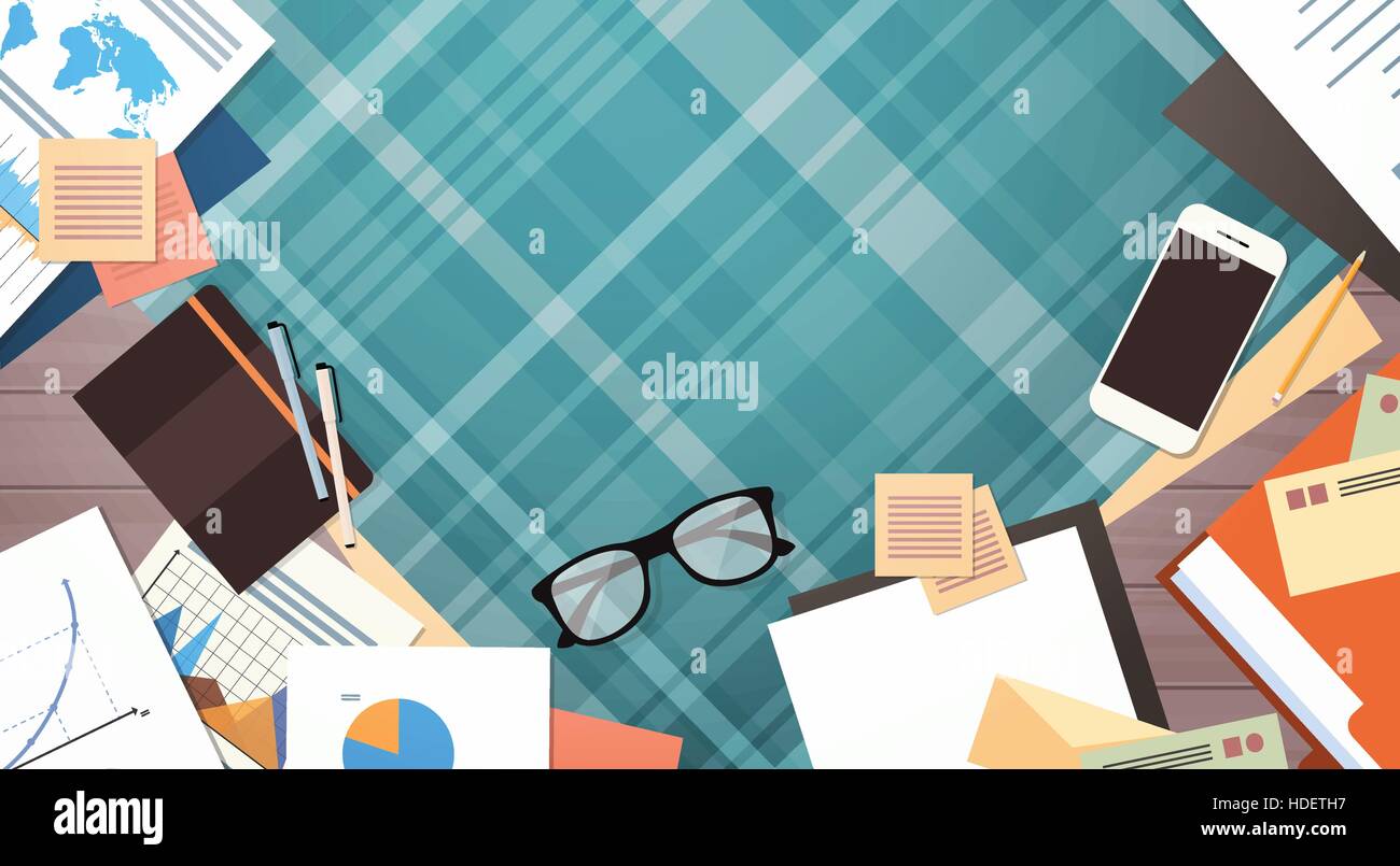 Workplace Desk Documents Papers Folder Office Stuff Top Angle View Flat ...