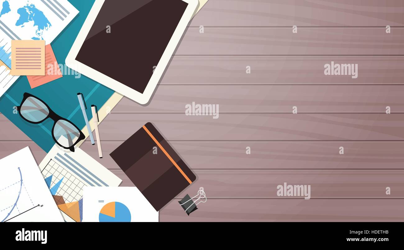 Workplace Desk Documents Papers Folder Office Stuff Top Angle View Flat ...