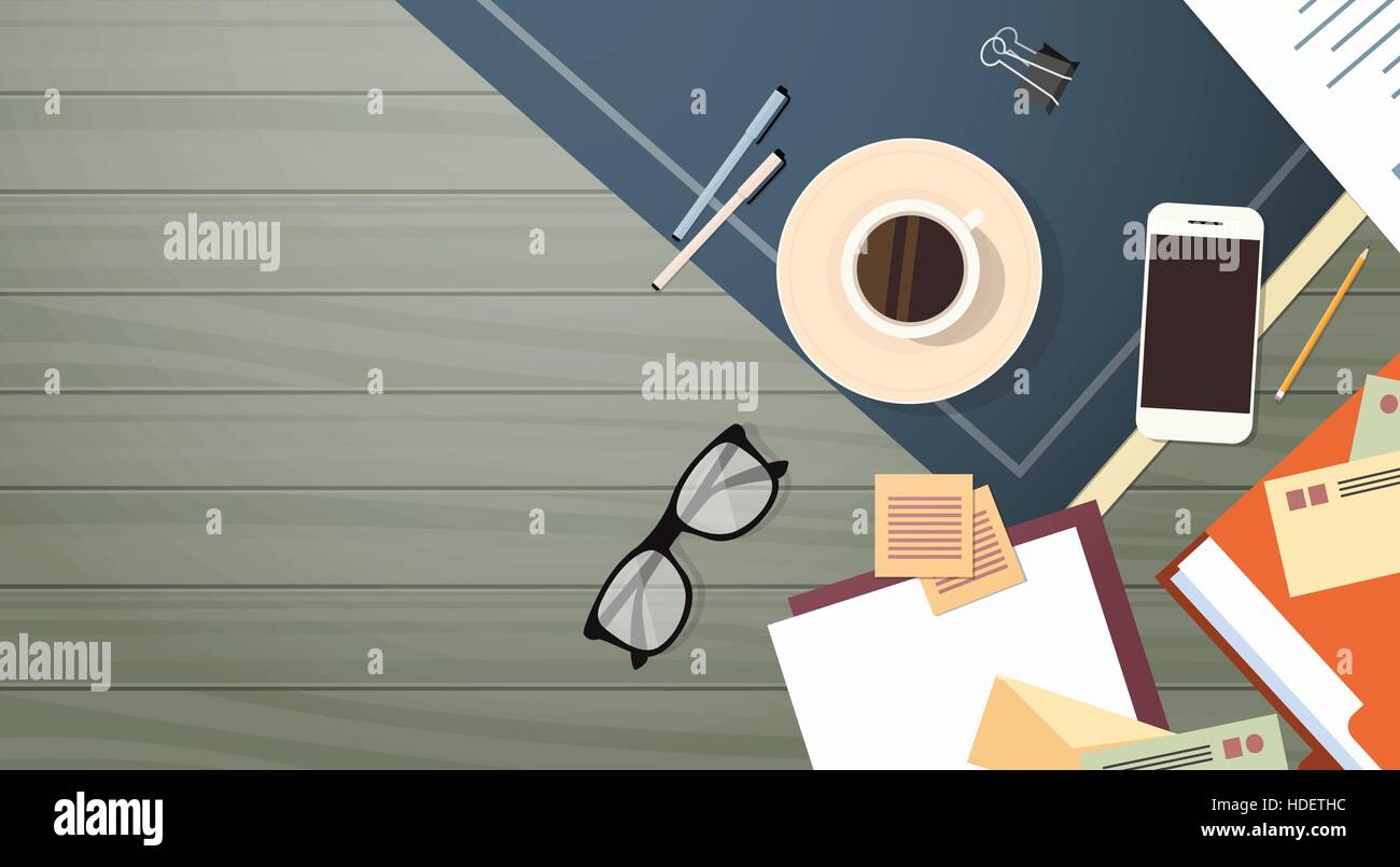 Workplace Desk Documents Papers Folder Office Stuff Top Angle View Flat ...