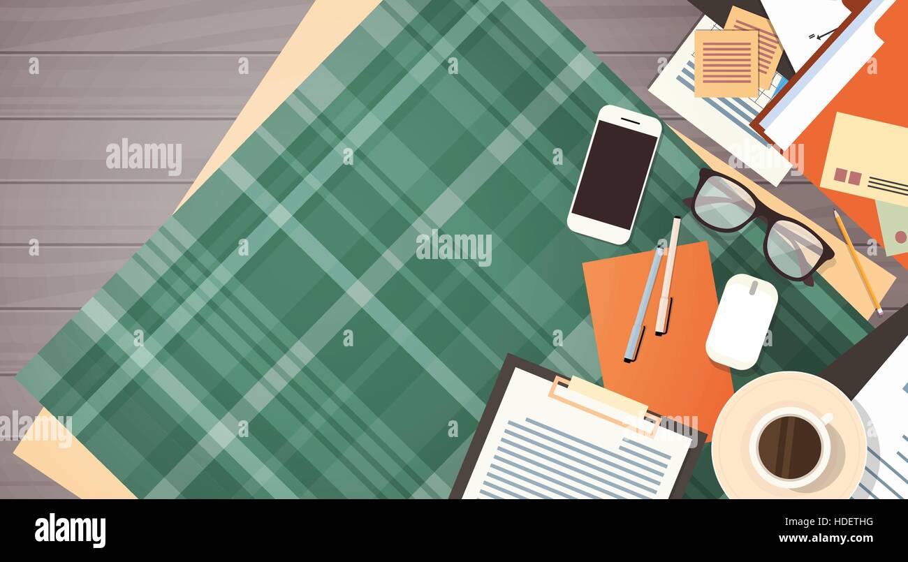 Workplace Desk Documents Papers Folder Office Stuff Top Angle View Flat ...