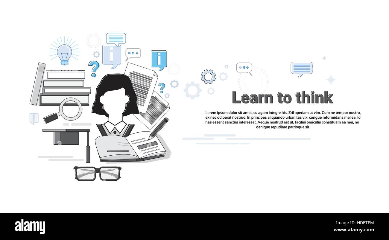 Learning To Think Education Online Web Banner Vector Illustration Stock ...