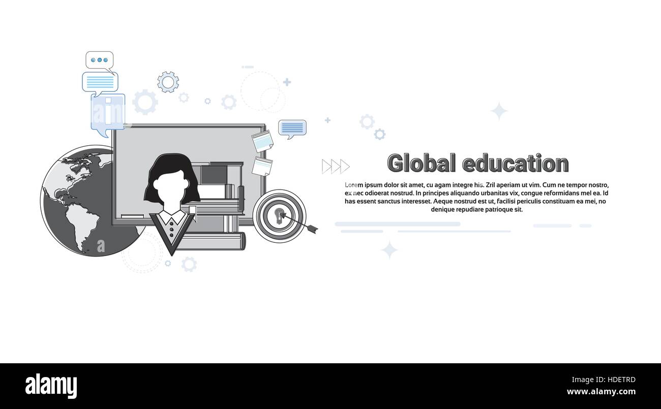 Global School Study Process University Education Web Banner Vector ...