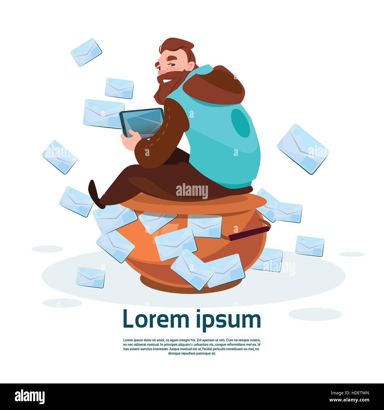 Back view man using tablet Stock Vector Images - Alamy