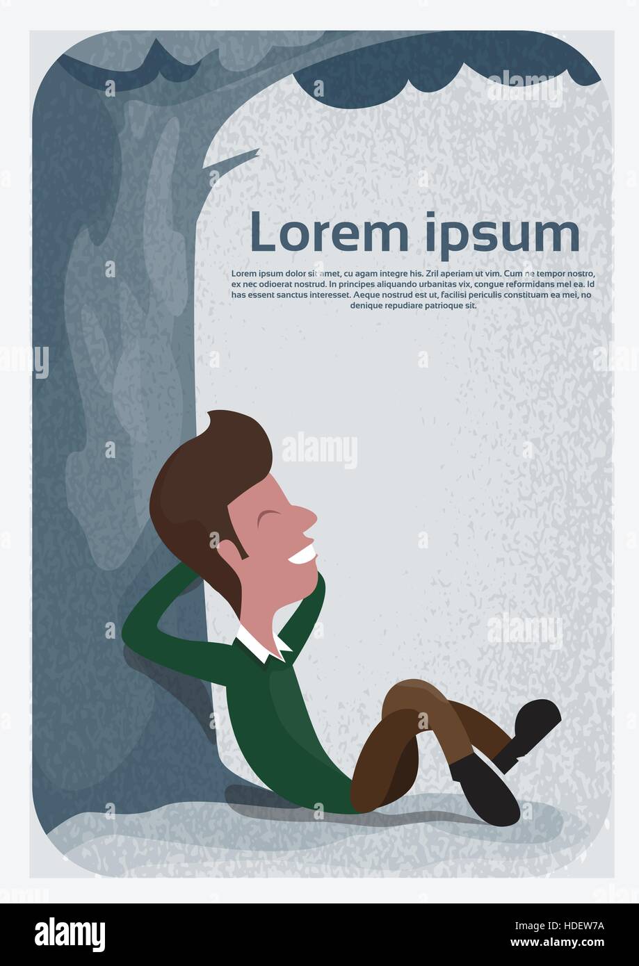 Cartoon Man Having Rest Under Tree Retro Vintage Style Flat Vector ...