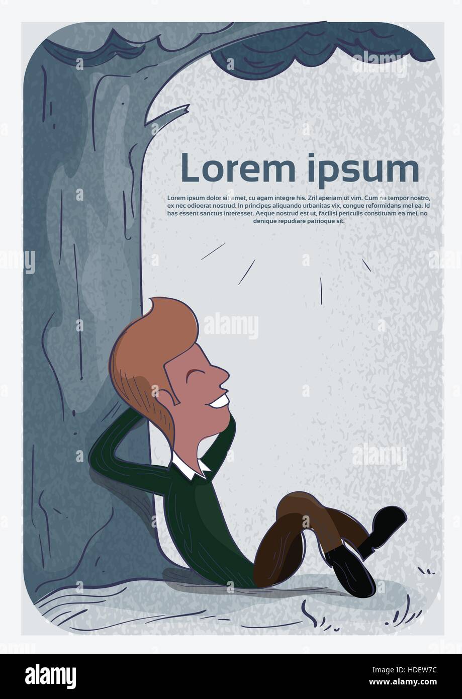 Cartoon Man Having Rest Under Tree Retro Vintage Style Flat Vector ...