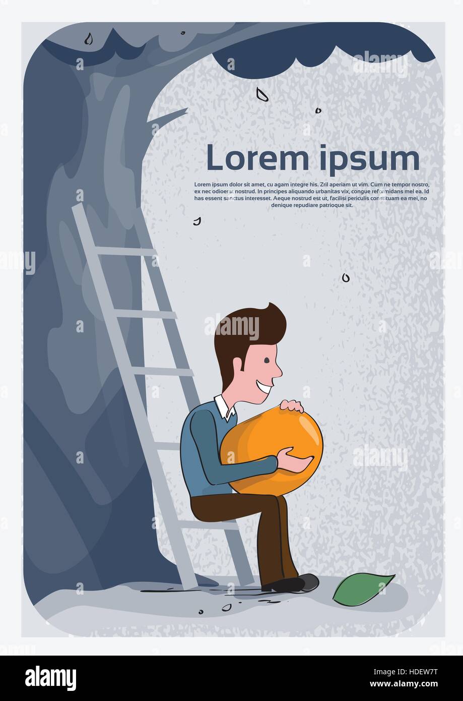 Cartoon Man Put Ladder To Tree Pick Fruit Retro Vintage Style Flat ...