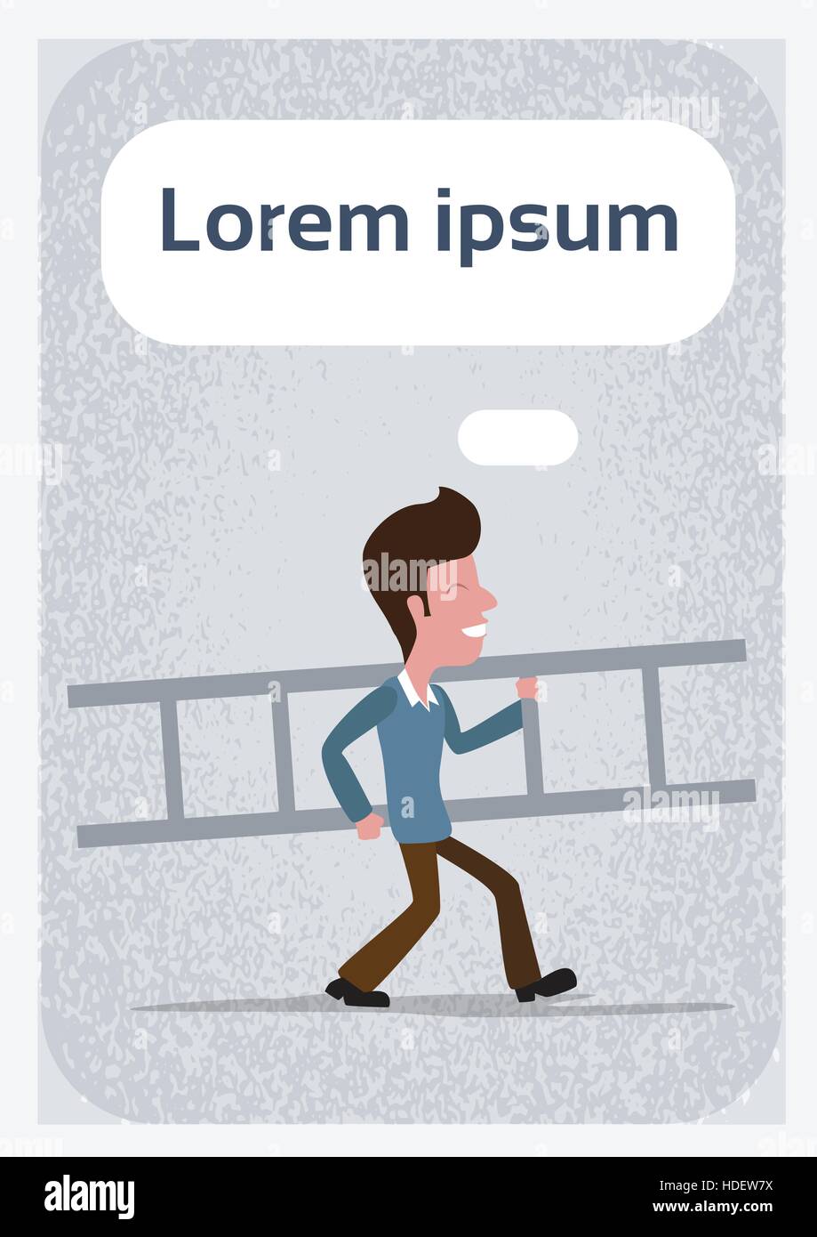 Cartoon Man Carry Ladder Retro Vintage Poster Style Flat Vector ...