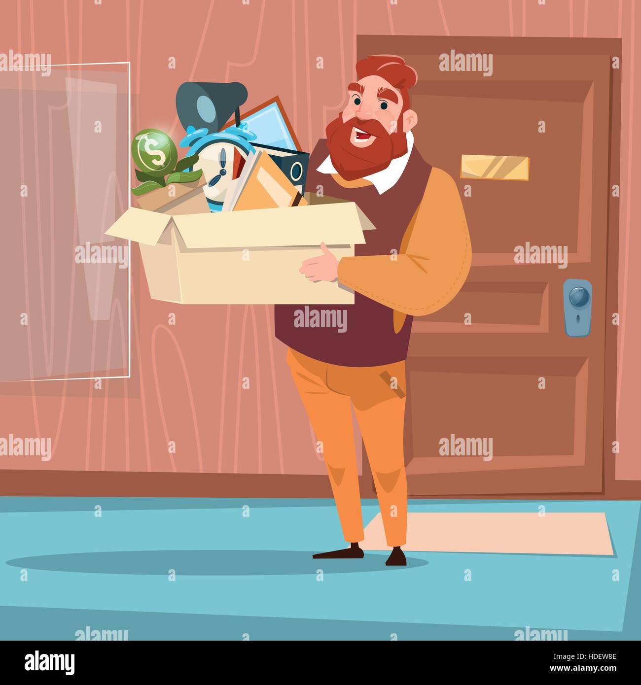 Business Man Hold Box With Office Stuff Recruitment New Job Position ...