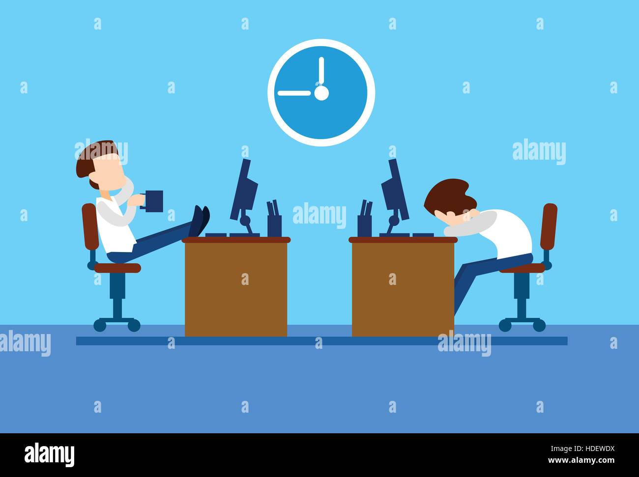 Office Workers Business Man Rest On Break, Sitting Desk Computer, Drink ...