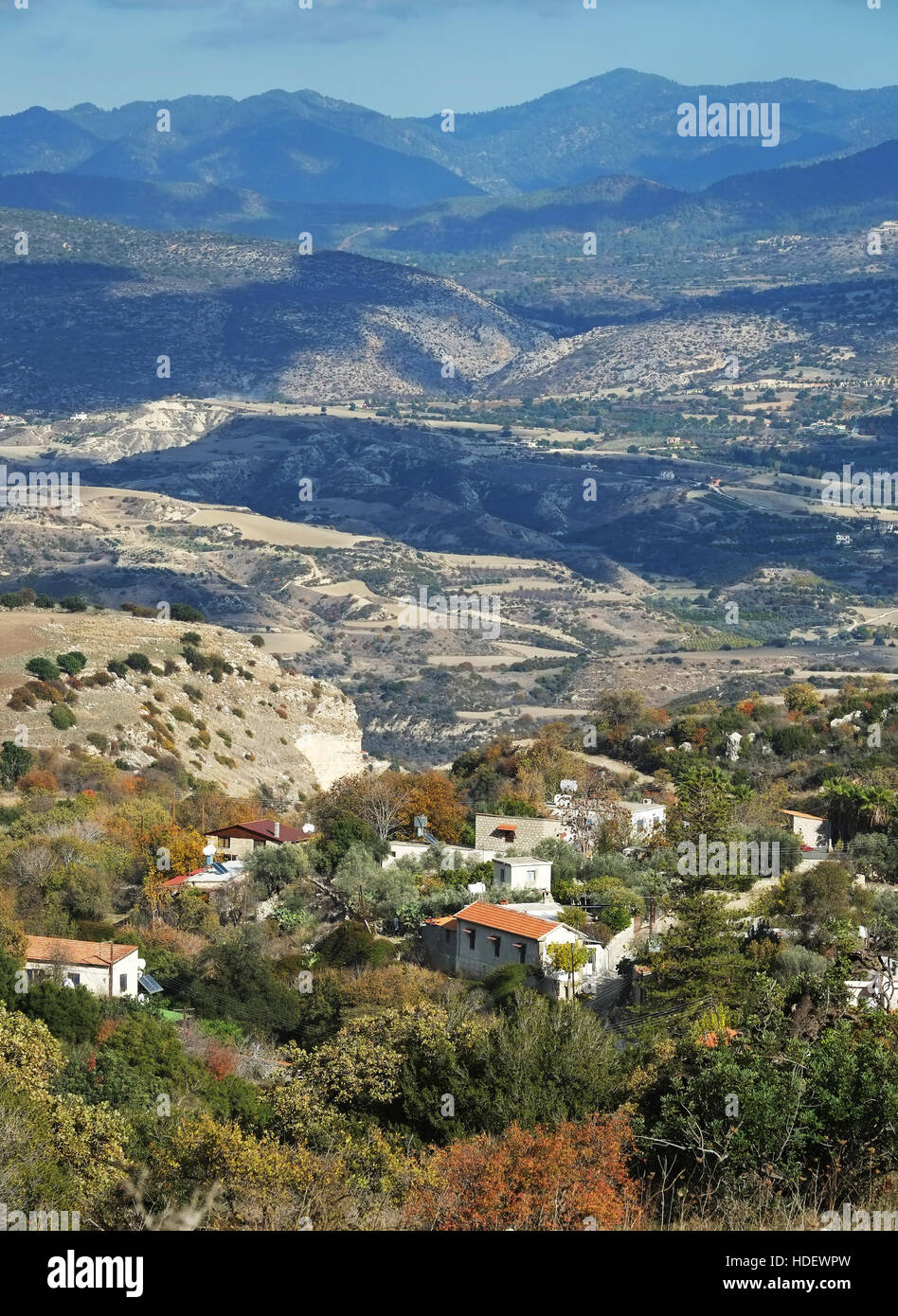 A view from the Akamas Heights of a village in the Paphos region ...