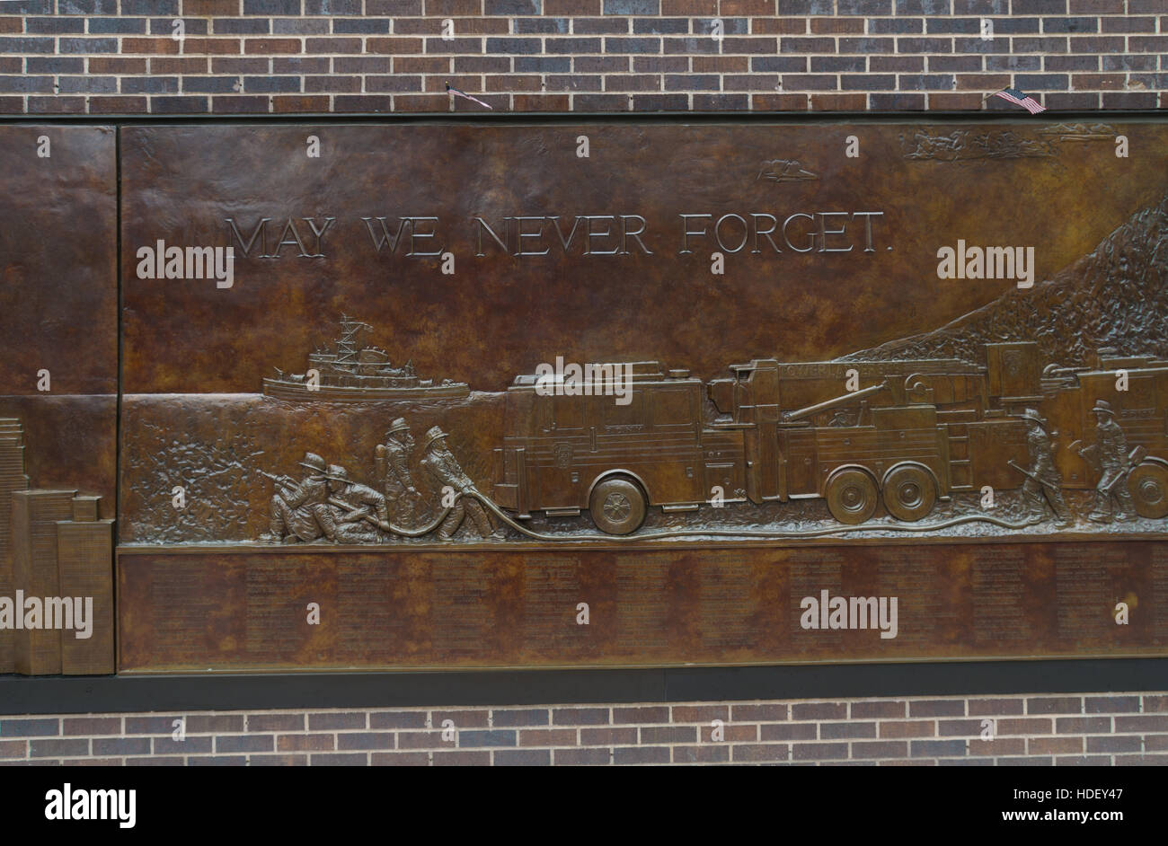NEW YORK - MAY 2, 2016: Memorial wall close to ground zero. It's ...