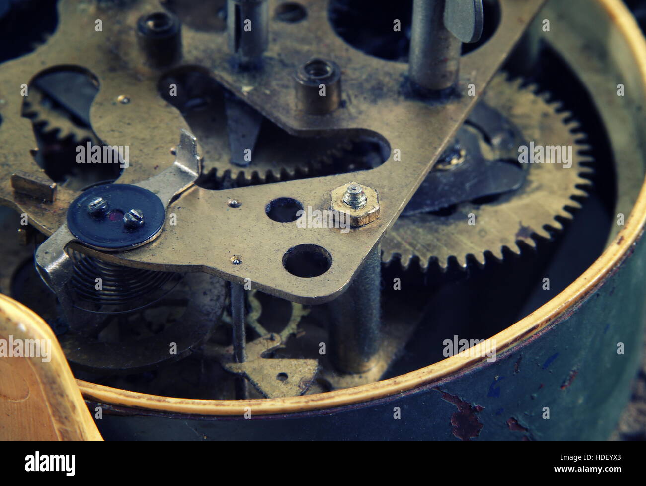 old and dirty clock mechanism closeup Stock Photo - Alamy