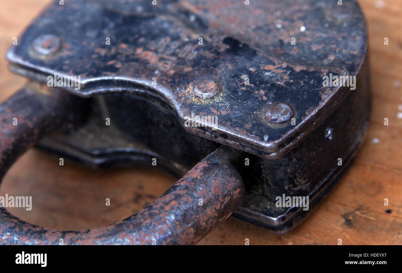 old antique metal lock closeup Stock Photo - Alamy