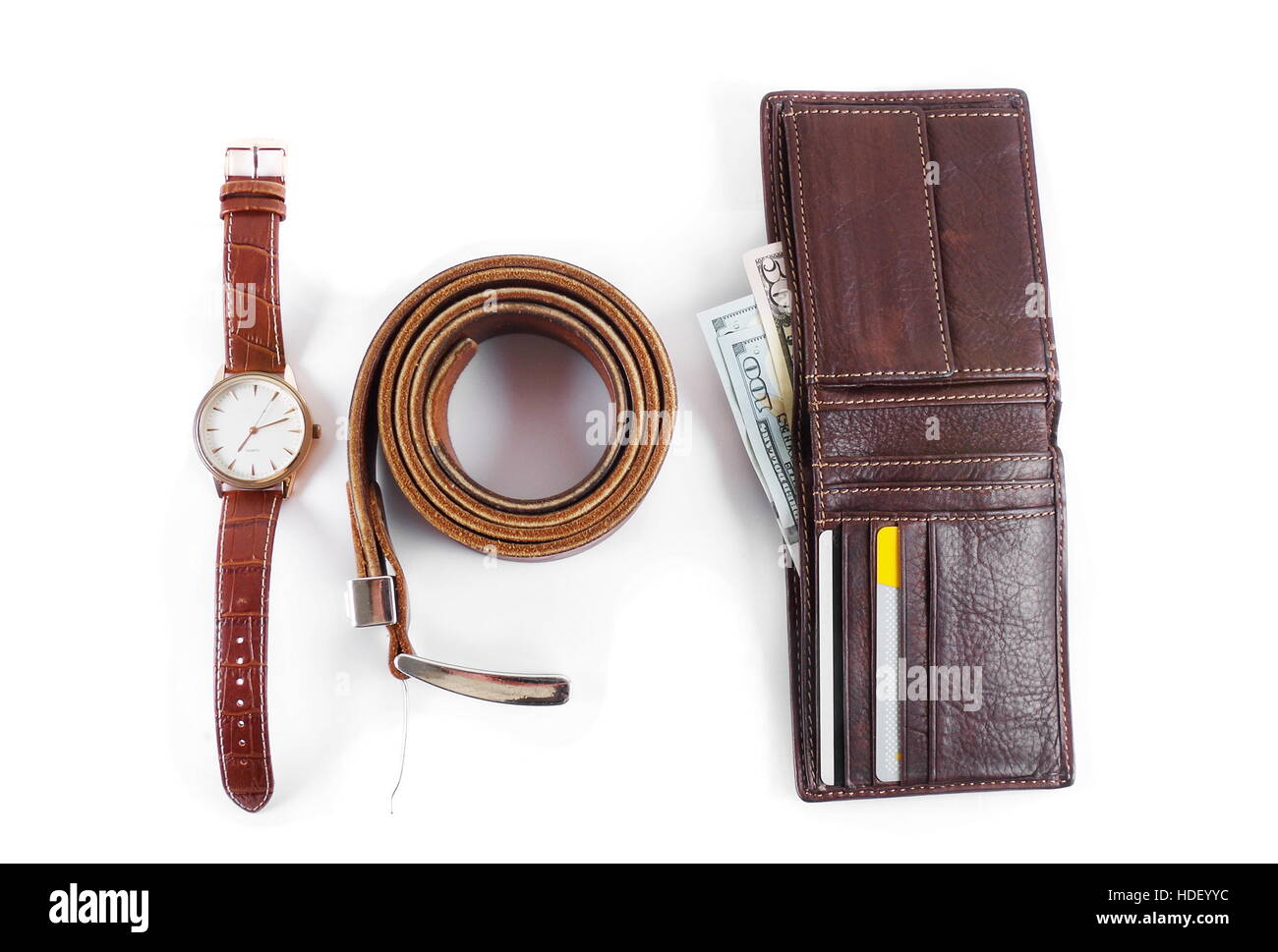 male objects. watch,belt and the wallet Stock Photo - Alamy
