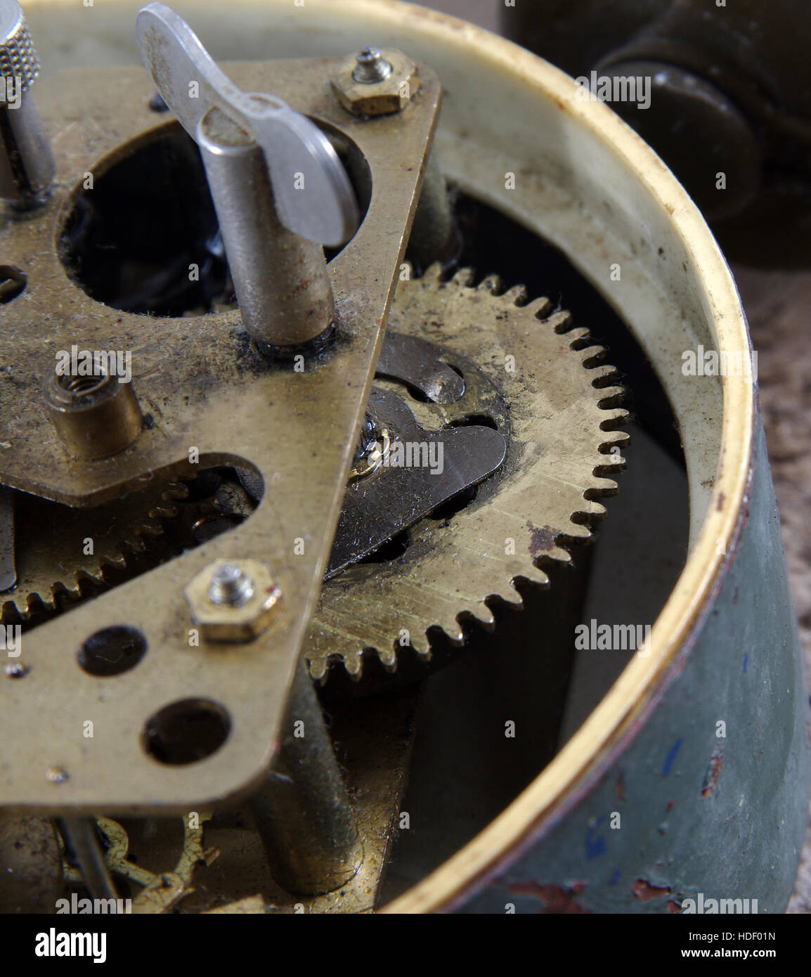 old and dirty clock mechanism closeup Stock Photo - Alamy