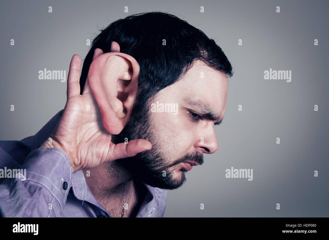 bearded man with the big ear Stock Photo - Alamy