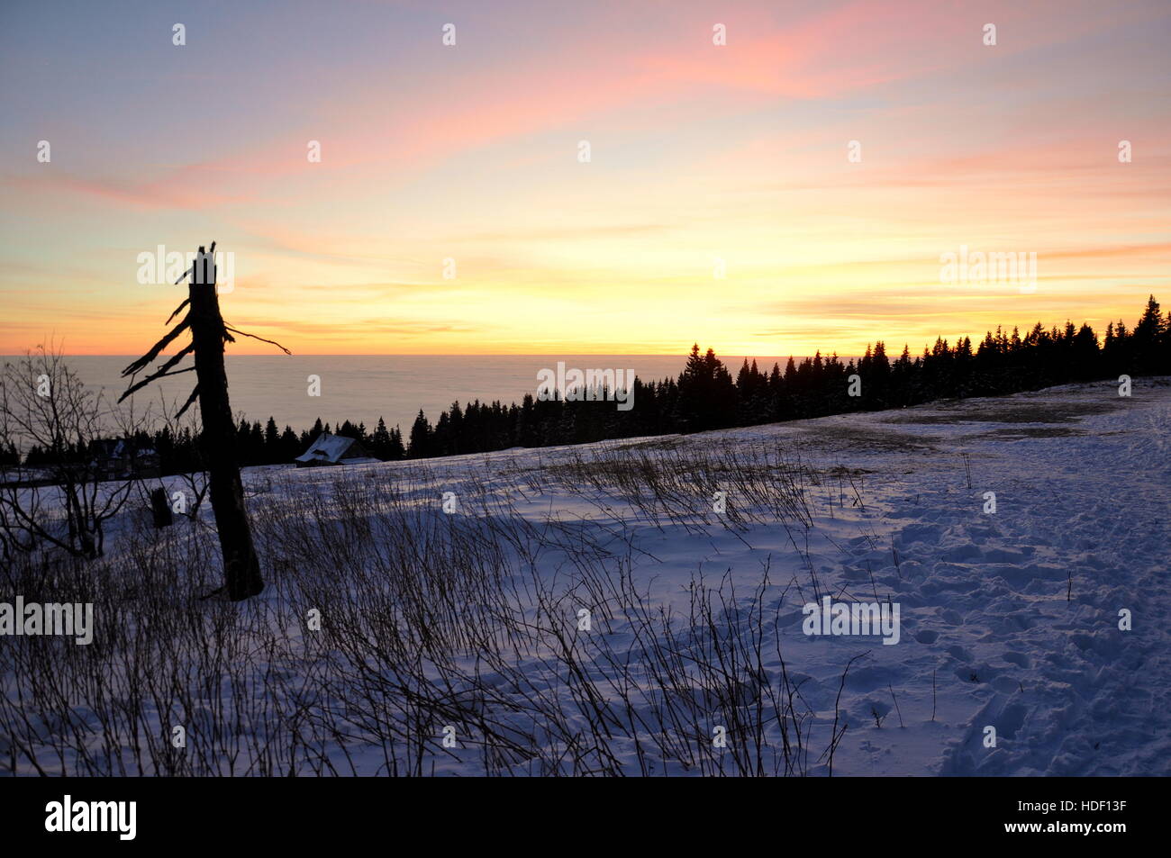 Inversion in the mountains, weather, mountains, Krkonose Stock Photo ...