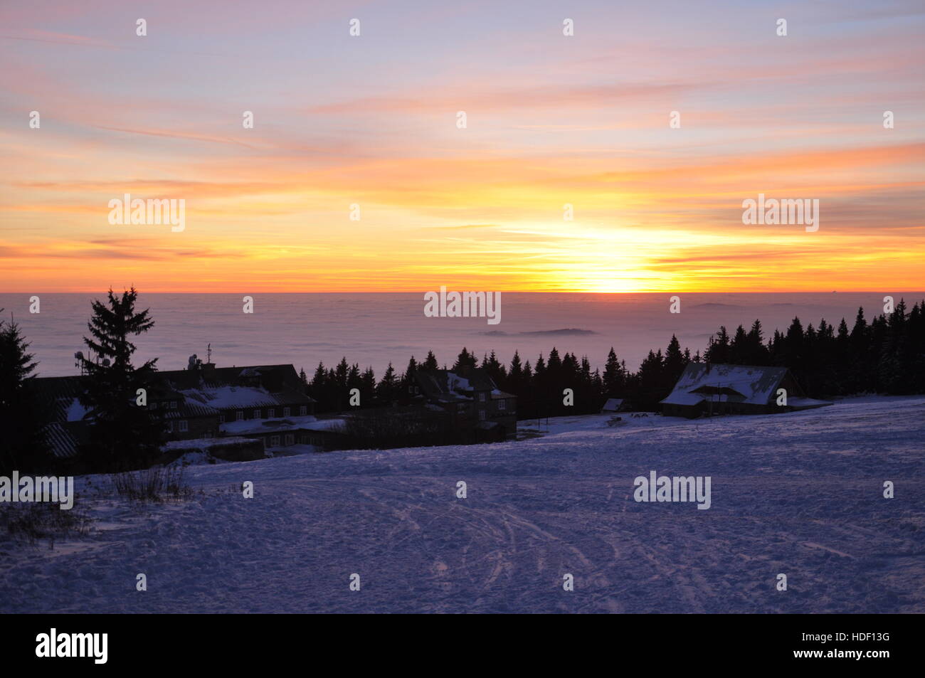 Inversion in the mountains, weather, mountains, Krkonose Stock Photo ...