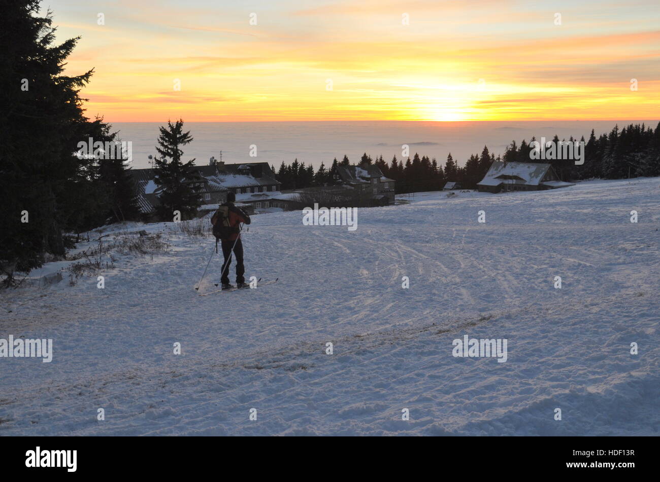 Inversion in the mountains, weather, mountains, Krkonose Stock Photo ...