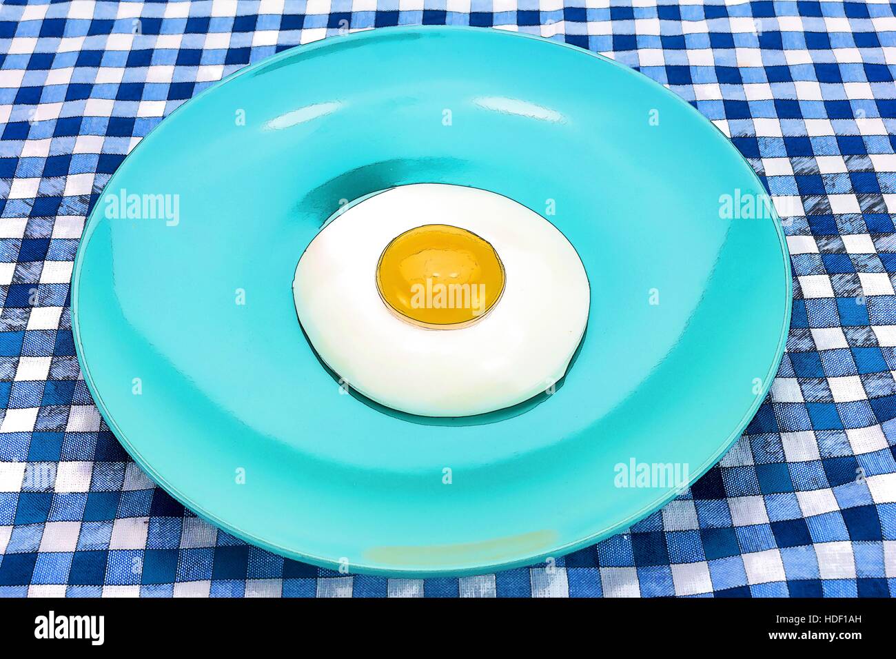 Drawing parallels cartoon egg blue plate Stock Photo - Alamy