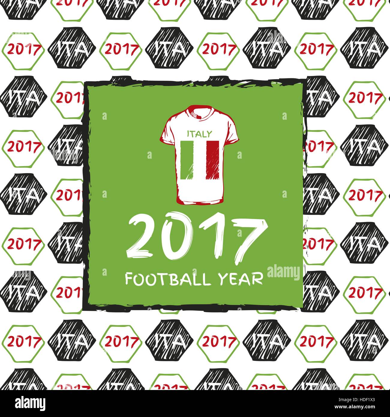 Football hand drawn pattern. With Italy country flag and t-shirt. 2017 ...