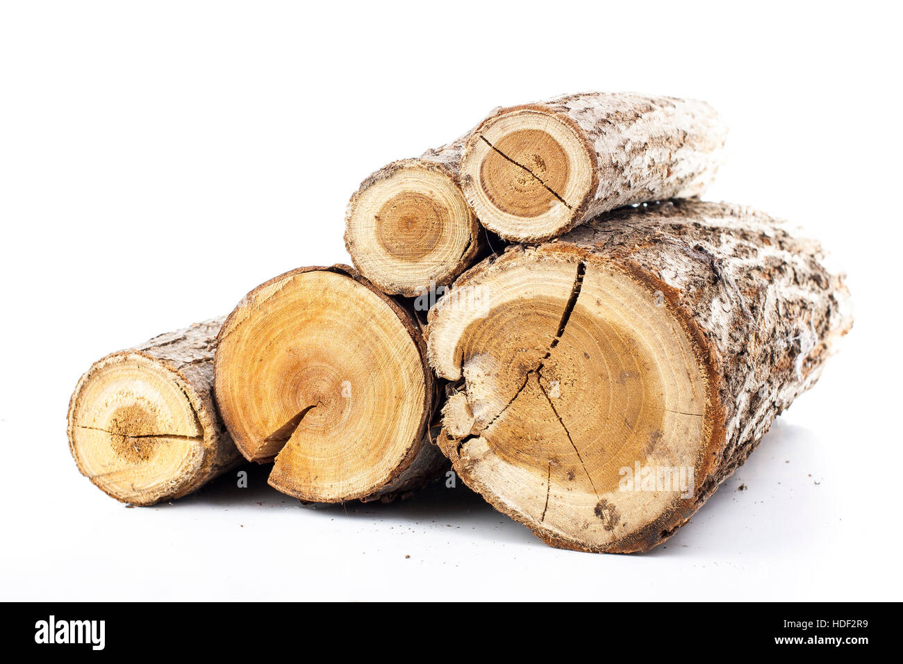 Pine logs on white background. Studio photo. Split wood. Oak tree for ...