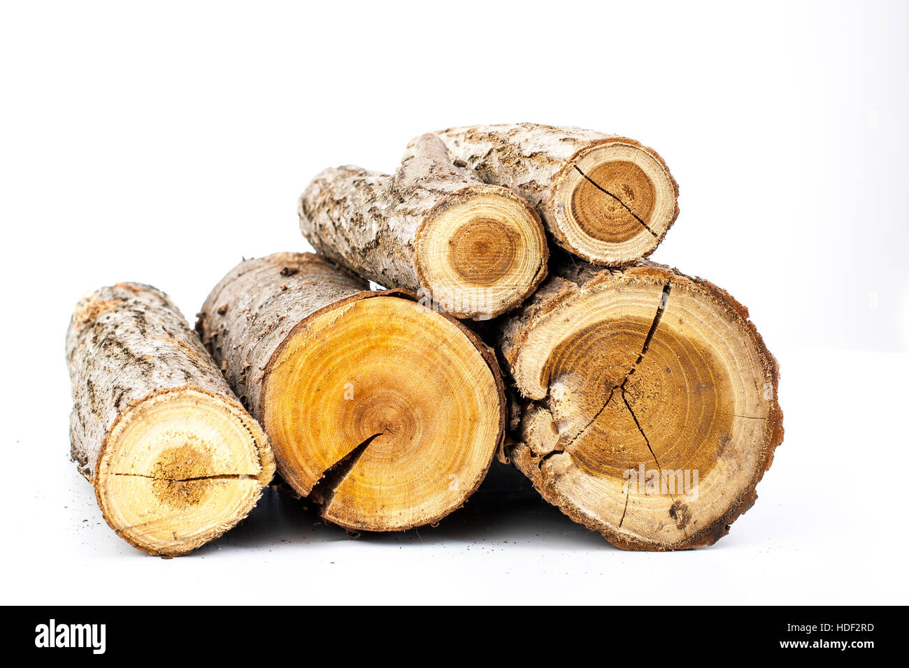 Pine logs on white background. Studio photo. Split wood. Oak tree for ...