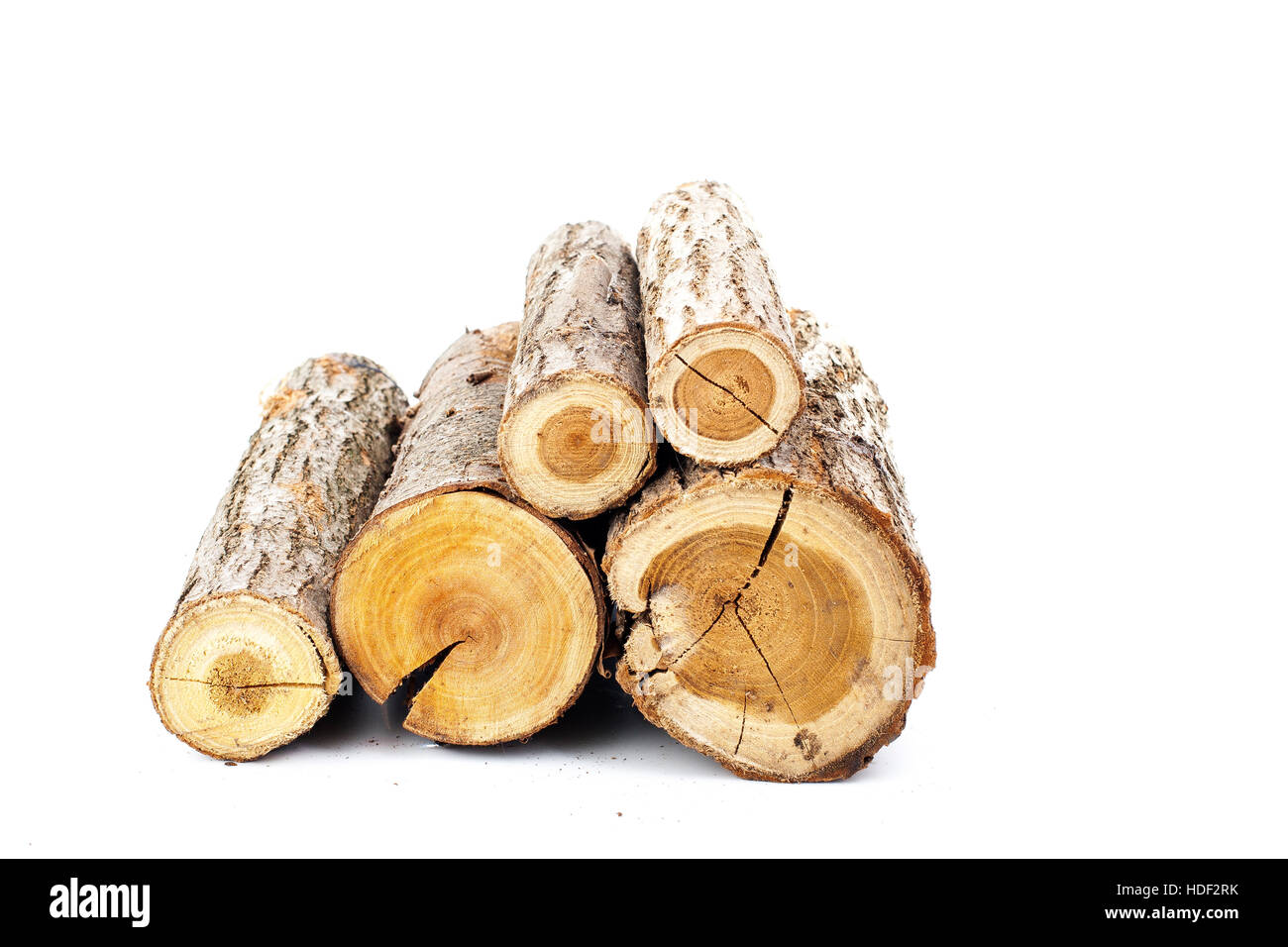 Pine logs on white background. Studio photo. Split wood. Oak tree for ...