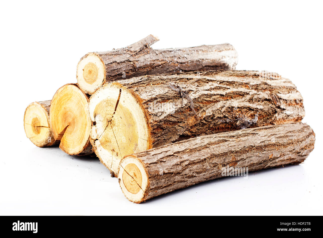 Pine logs on white background. Studio photo. Split wood. Oak tree for ...